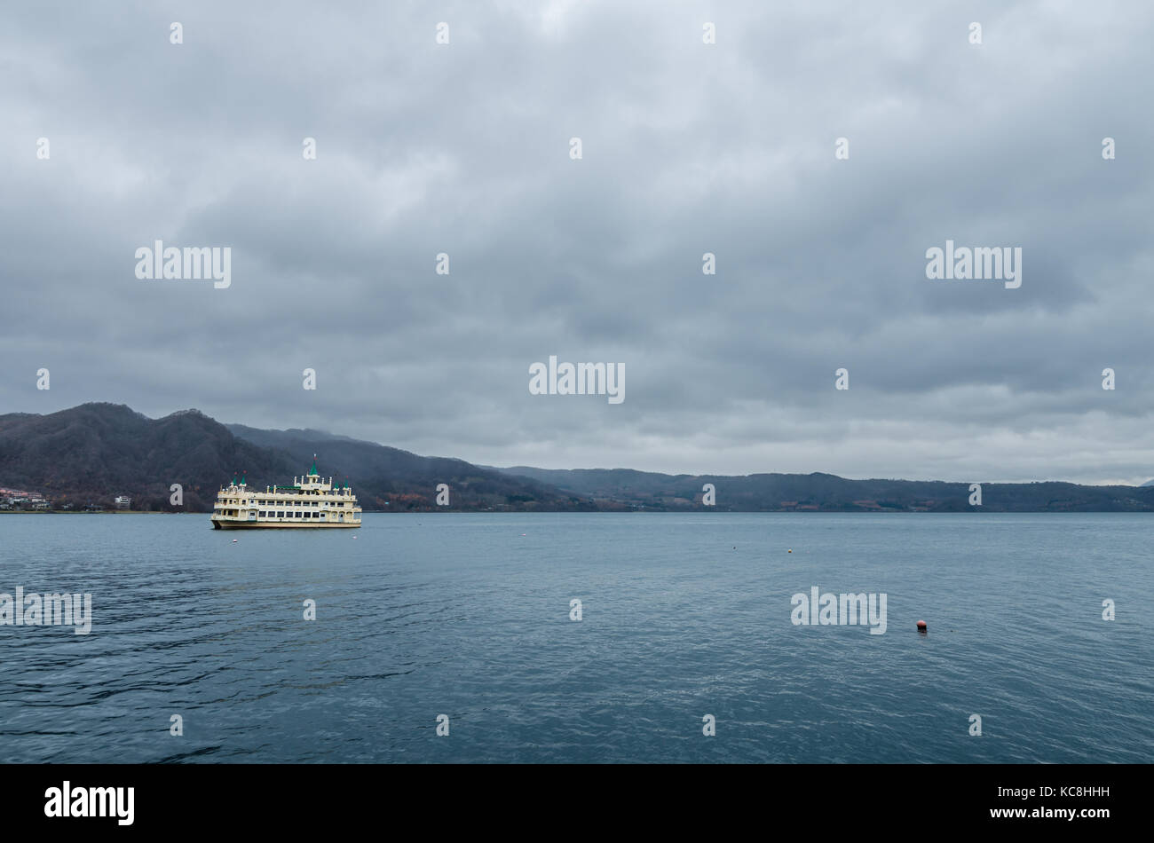 Cloudy view of the infamous Lake Toya. The lake is a volcanic caldera ...