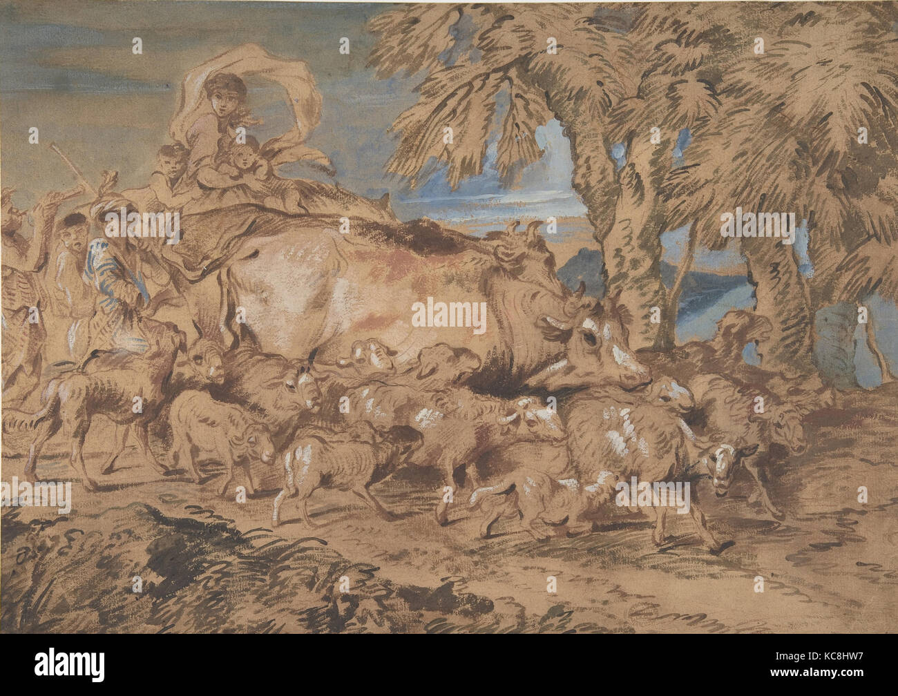 Pastoral Scene: Nomads with Sheep and Cattle, Giovanni Benedetto ...