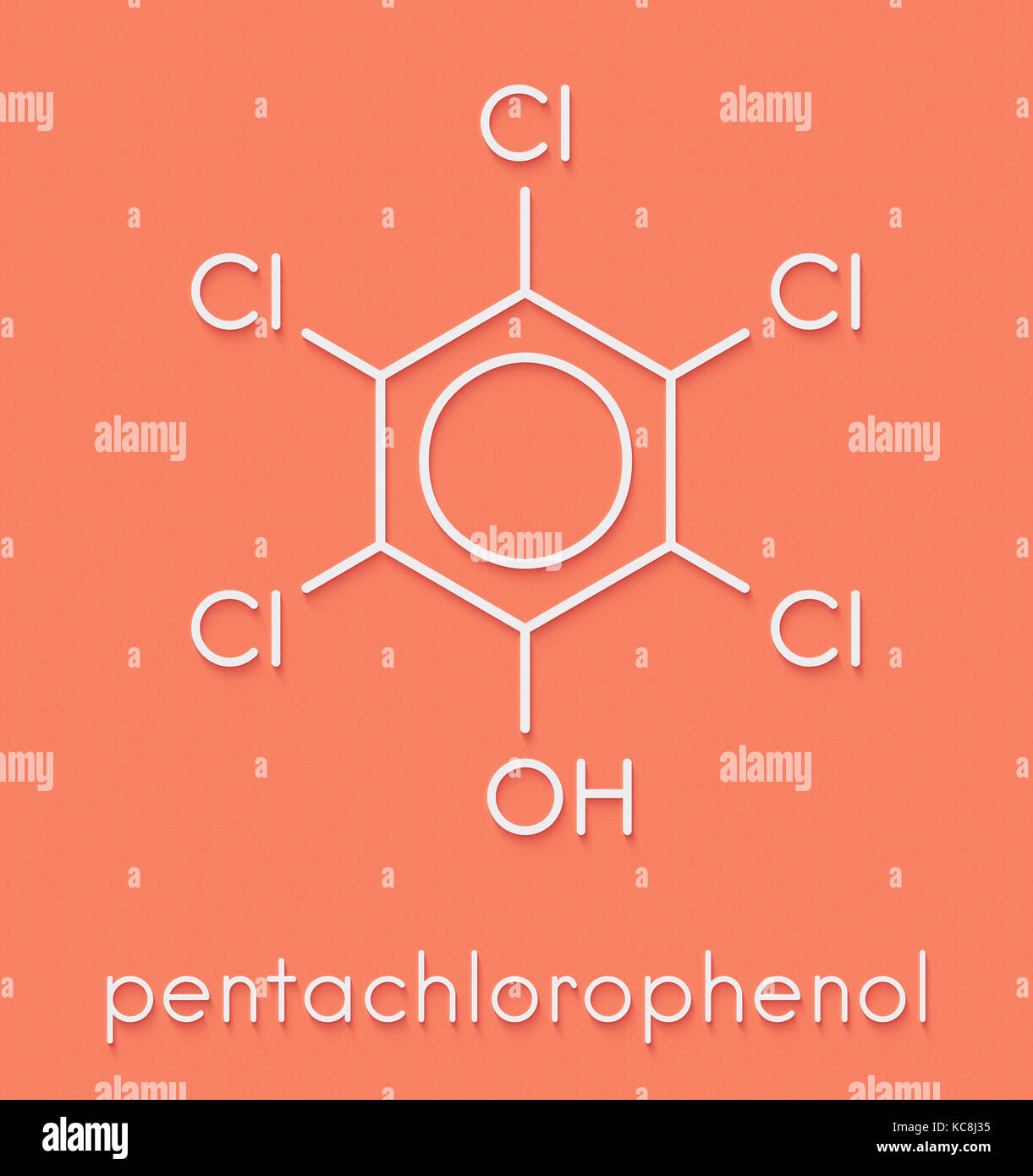 Pentachlorophenol (PCP) pesticide and disinfectant molecule. Often used ...