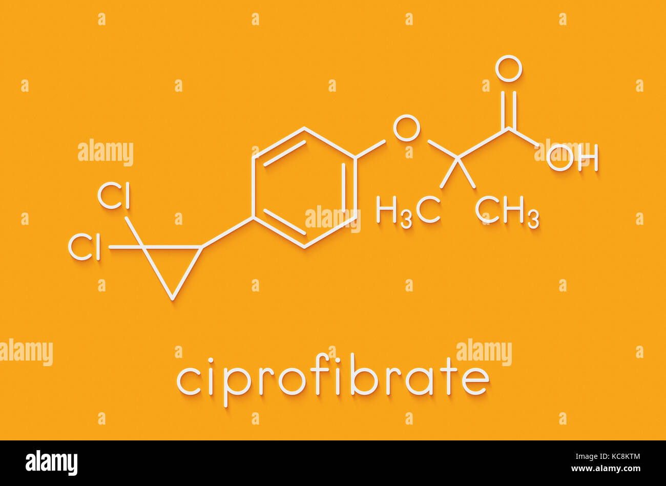 Ciprofibrate hyperlipidemia drug molecule (fibrate class). Skeletal ...