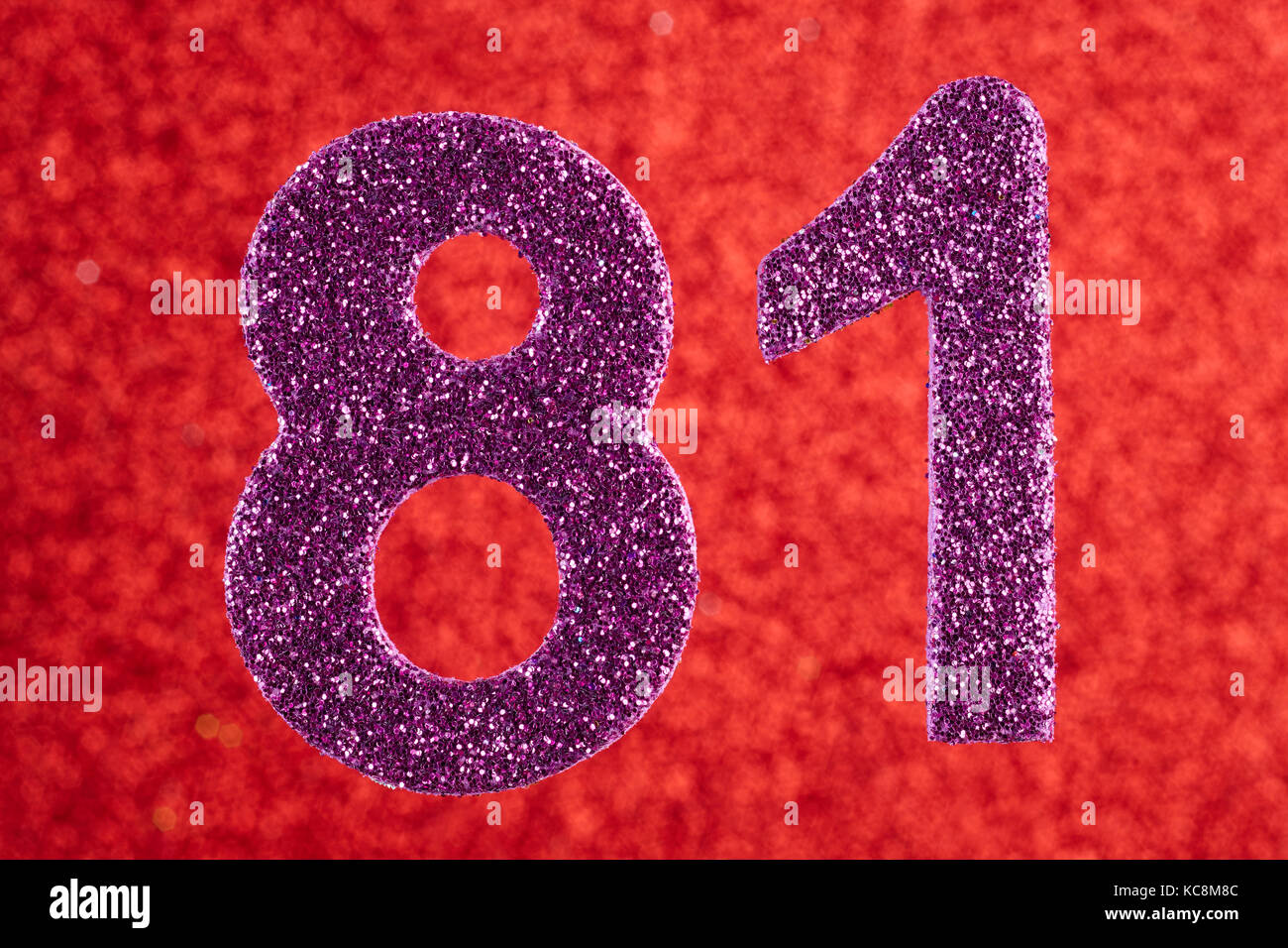 Number eighty-one purple color over a red background. Anniversary ...