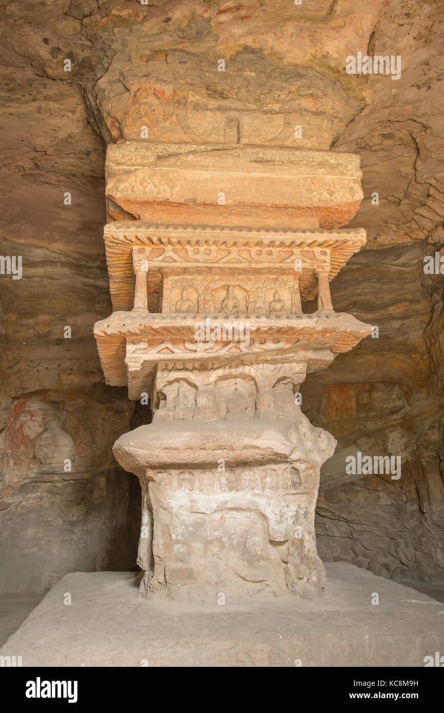 Stone Pagoda Pillar in Cave 2, Yungang Grottoes, Shanxi, China Stock ...