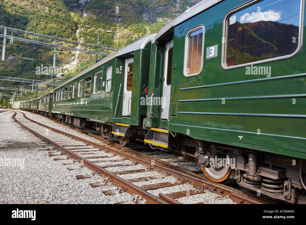 Flam train wagon in Norway. Norwegian tourism highlight. Railway ...