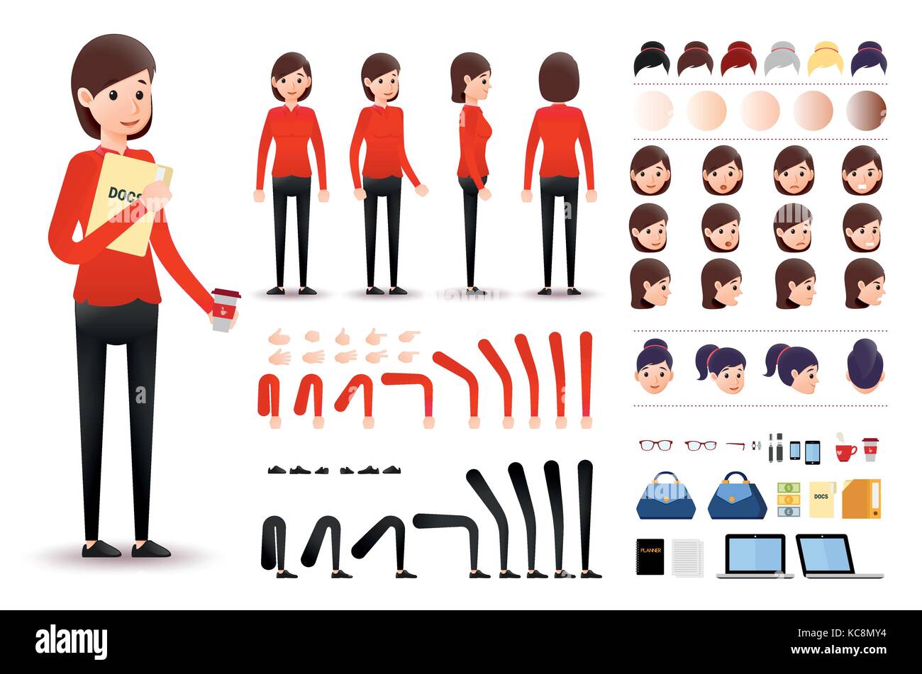 Female Clerk Character Creation Kit Template with Different Facial ...