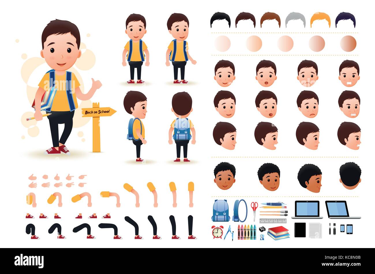 Little Boy Student Character Creation Kit Template with Different ...