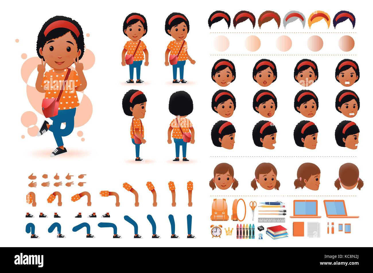 Little Black African Girl Student Character Creation Kit Template with ...