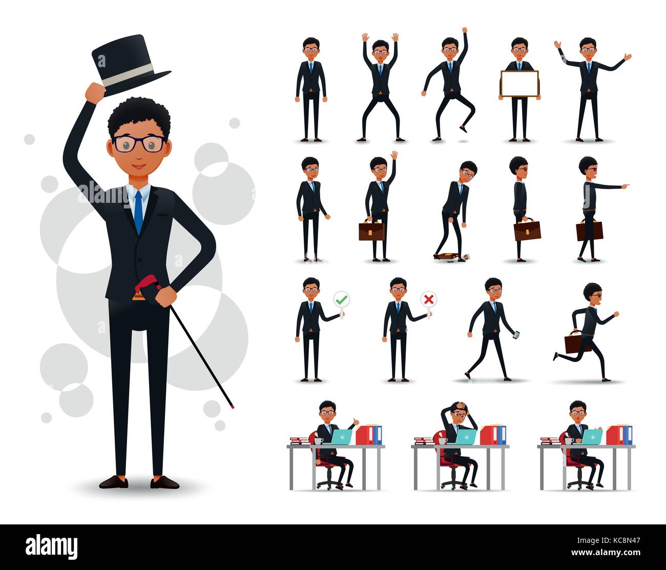 Male Black African Businessman 2D Character Ready to Use Set Wearing ...
