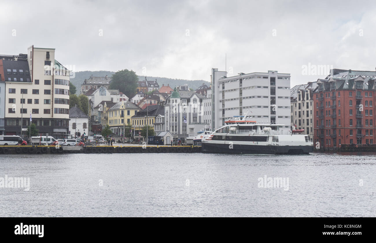 View of Bergen from the North Sea. Bergen is the second-largest city in ...
