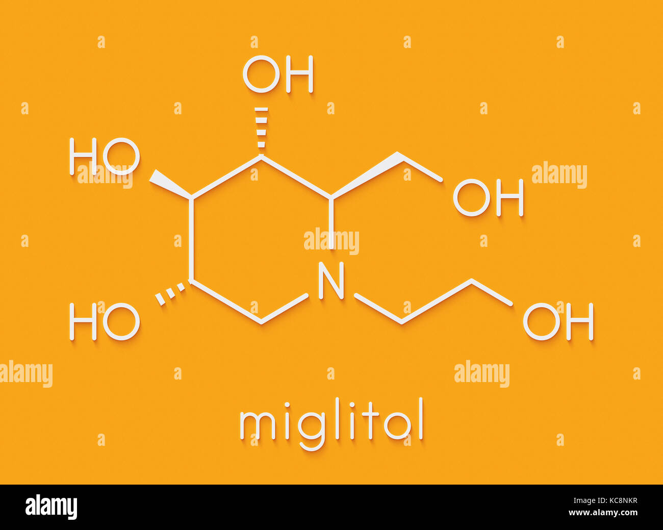 Miglitol diabetes drug molecule. Skeletal formula Stock Photo - Alamy