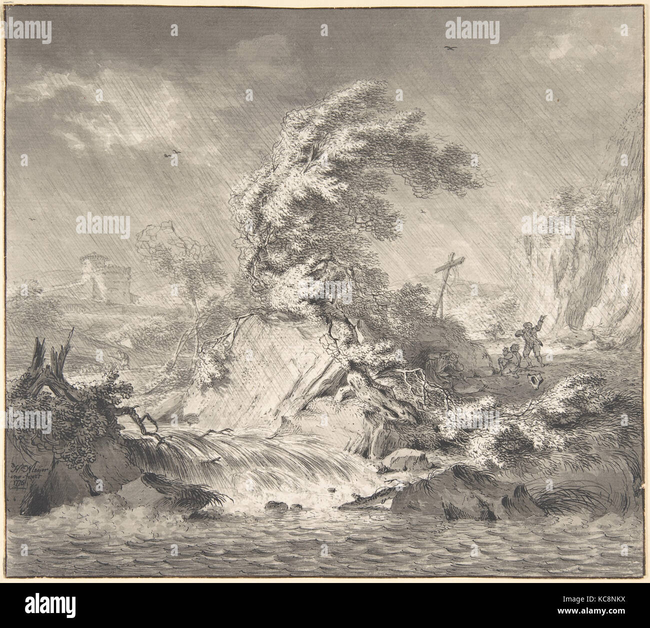 Stormy Landscape, 1776, Pen and black ink, brush and gray wash, sheet ...