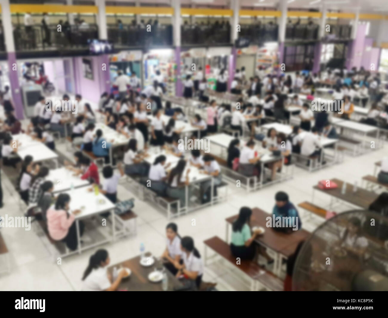 Blur image Canteen Dining Hall Room, A lot of people are eating food in ...