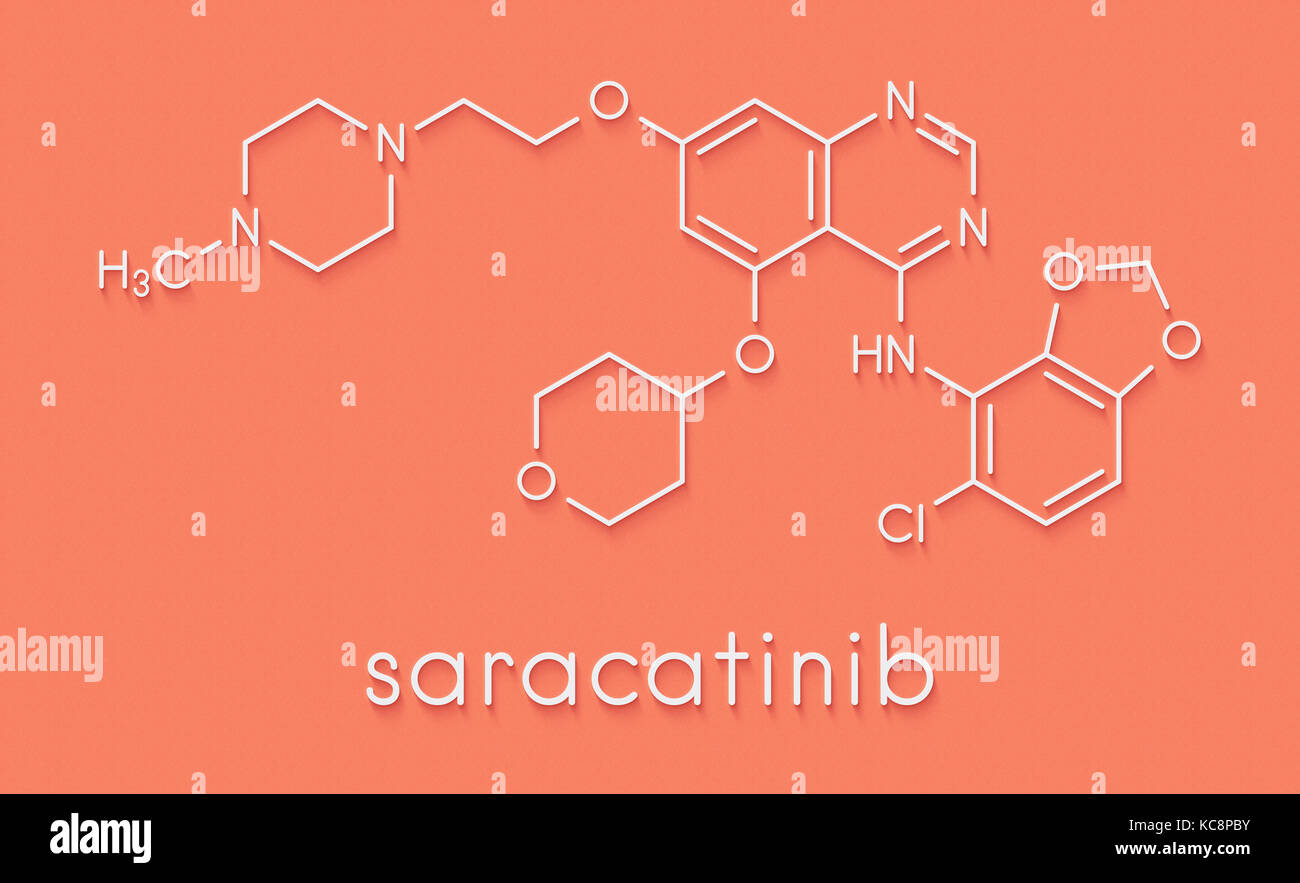Saracatinib drug molecule. Dual kinase inhibitor, inhibiting both Src ...