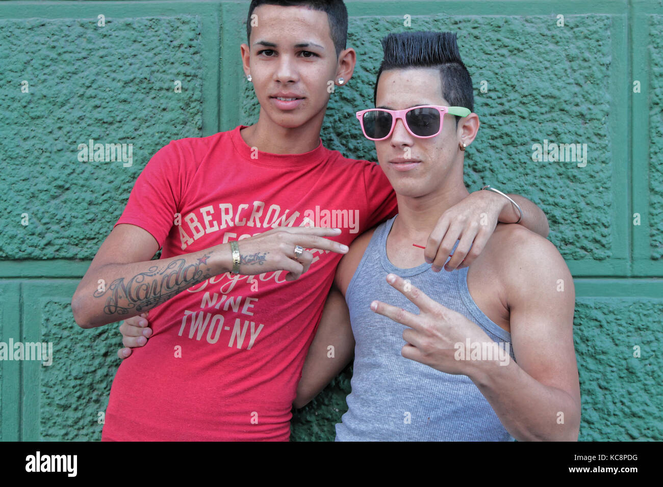 CIENFUEGOS, CUBA, February 17, 2014 : Two boys in the street. While ...