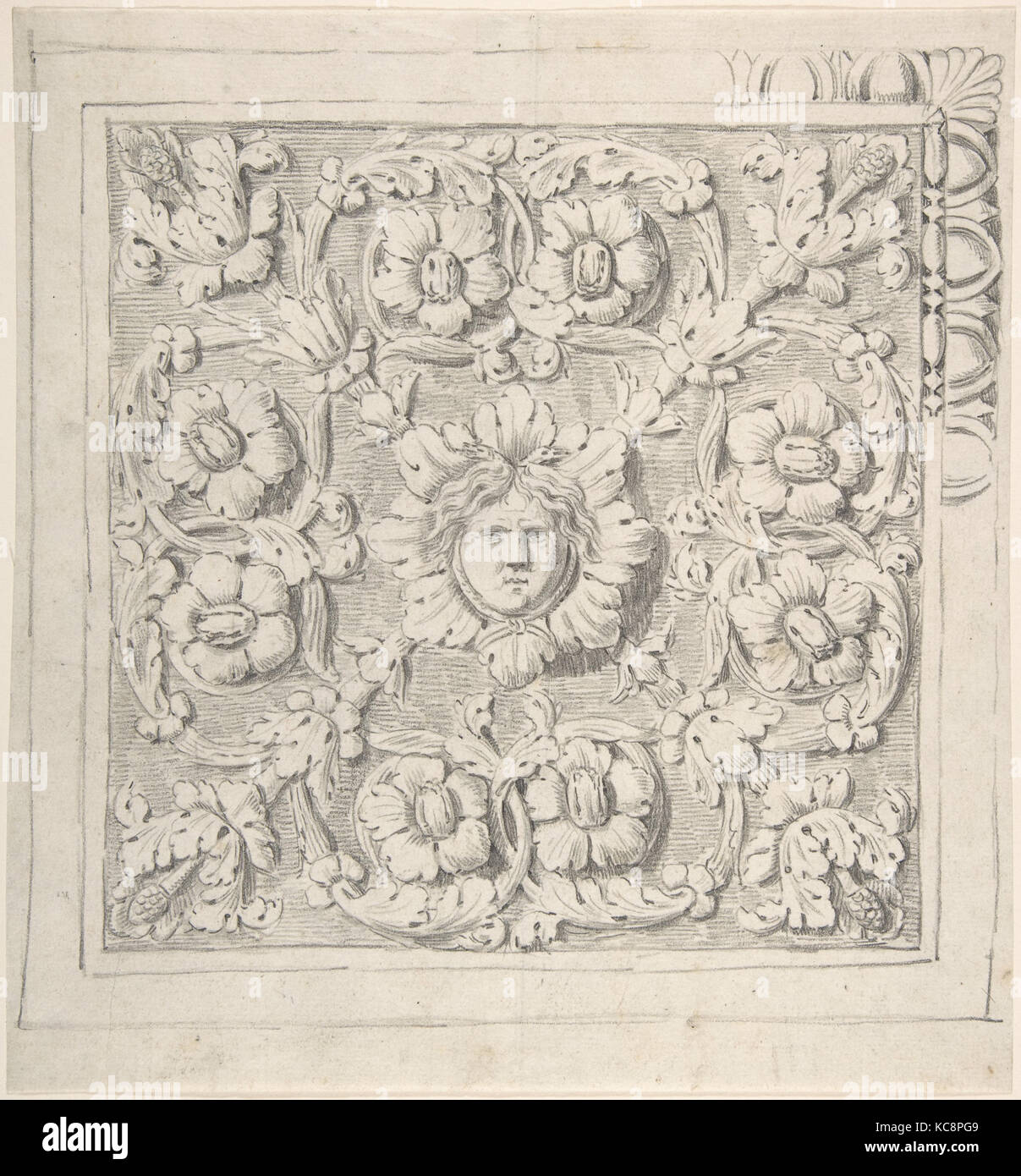 Classical Molding with Human Head at the Center Surrounded by Leaves ...