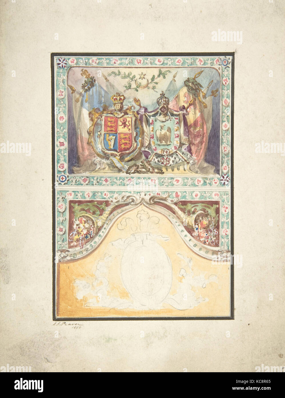Design for a Coat of Arms, 1858, Watercolor over graphite Stock Photo ...