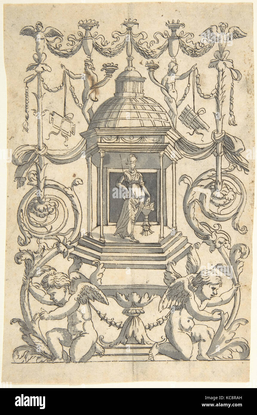 Grotesque with a Female Figure (Minerva?) in a Temple-like Structure ...