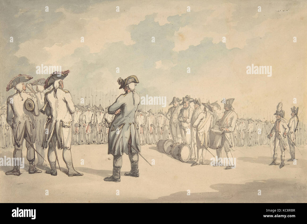 The Review, ca. 1800, Pen and ink washed with color, Sheet: 8 1/4 x 12 ...