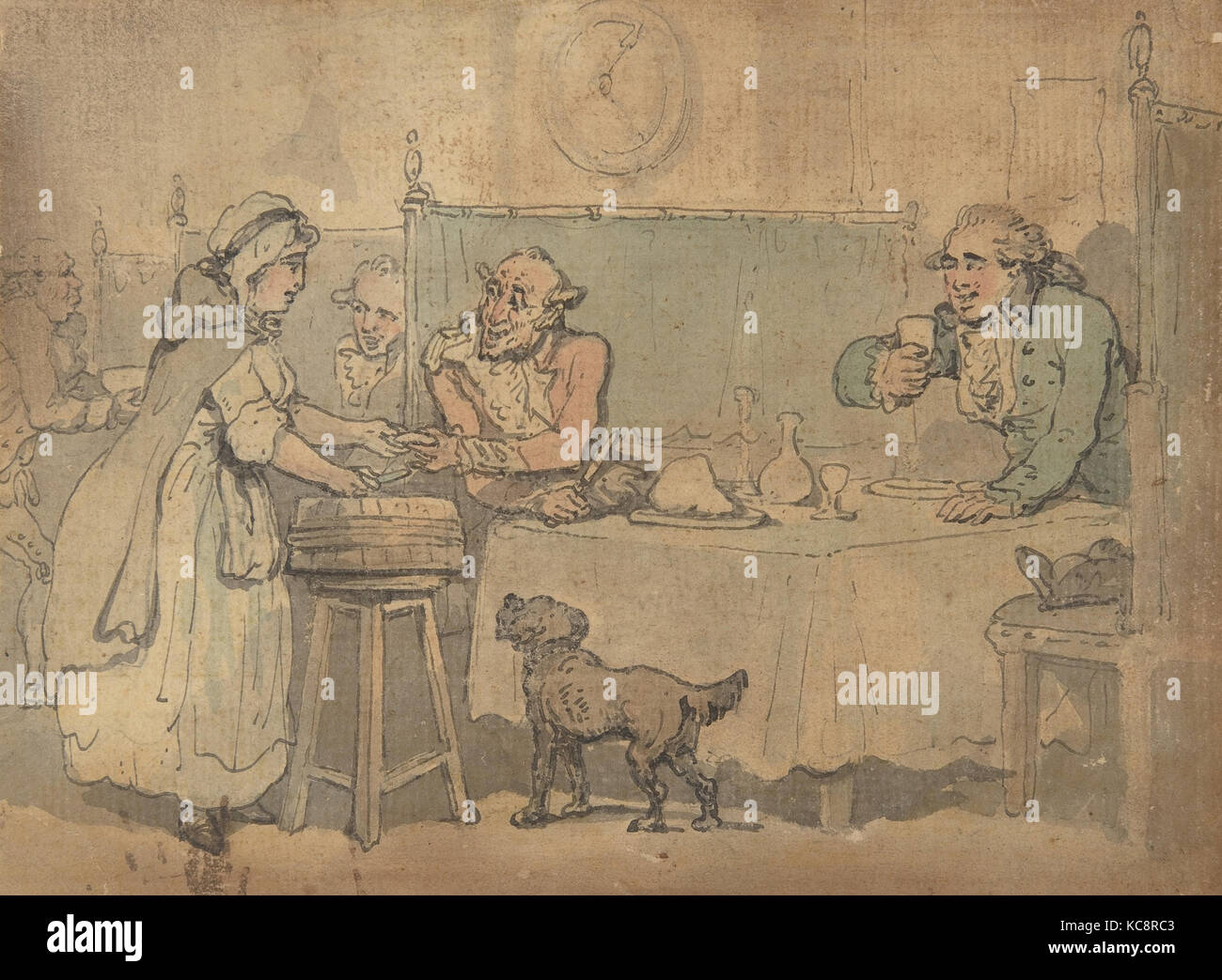 Tavern scene, 1780–1827, Watercolor, graphite, pen and ink, sheet: 5 1/ ...