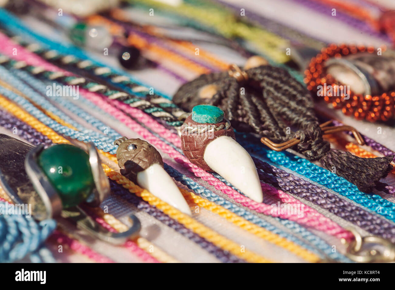 Table with Peruvian jewelry artist’s work on the street Stock Photo - Alamy