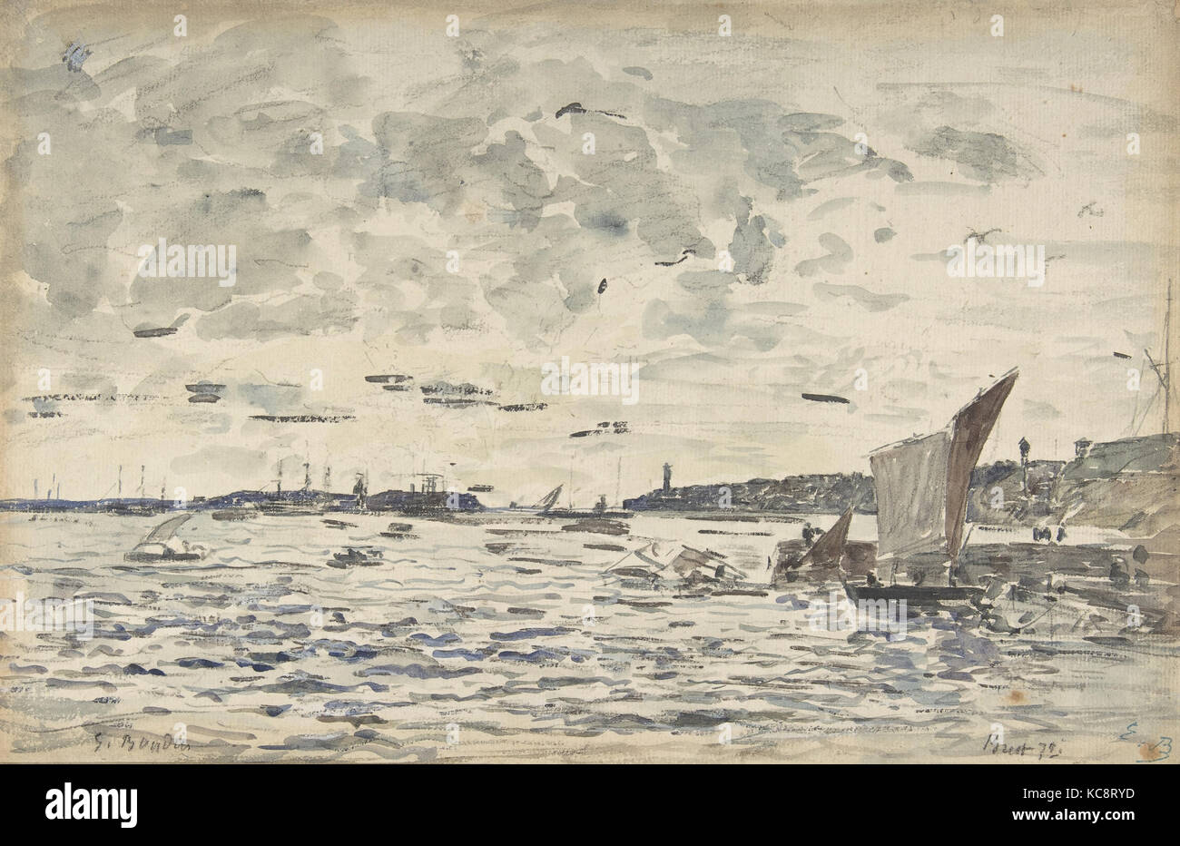 Harbor, Brest, 1840–98, Watercolor and gouache, over black chalk. Lined ...