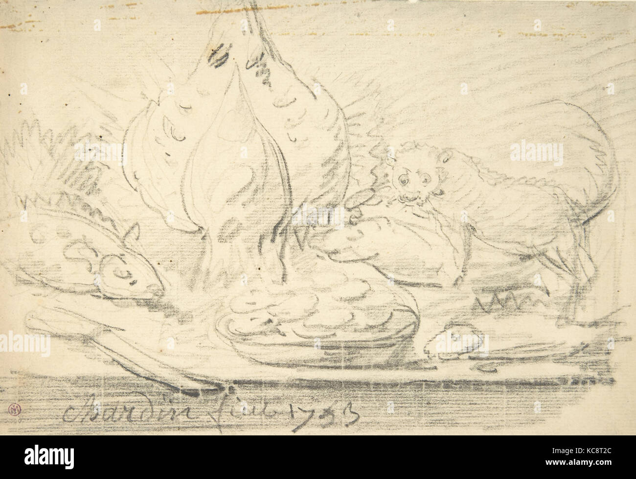Cat Surveying Fish and Fowl on a Table, Attributed to Jean Siméon ...