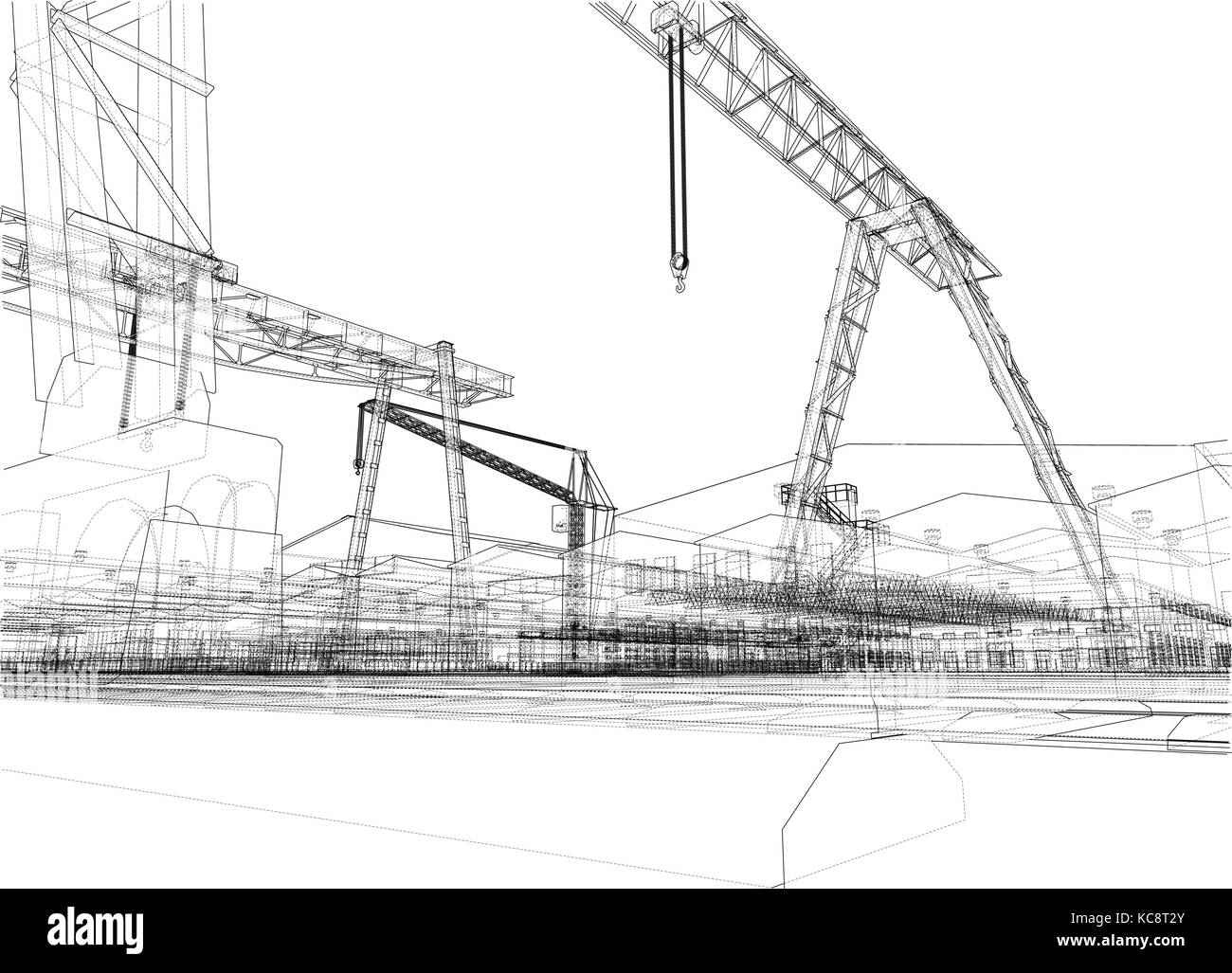 Industrial zone with buildings and cranes Stock Vector Image & Art - Alamy