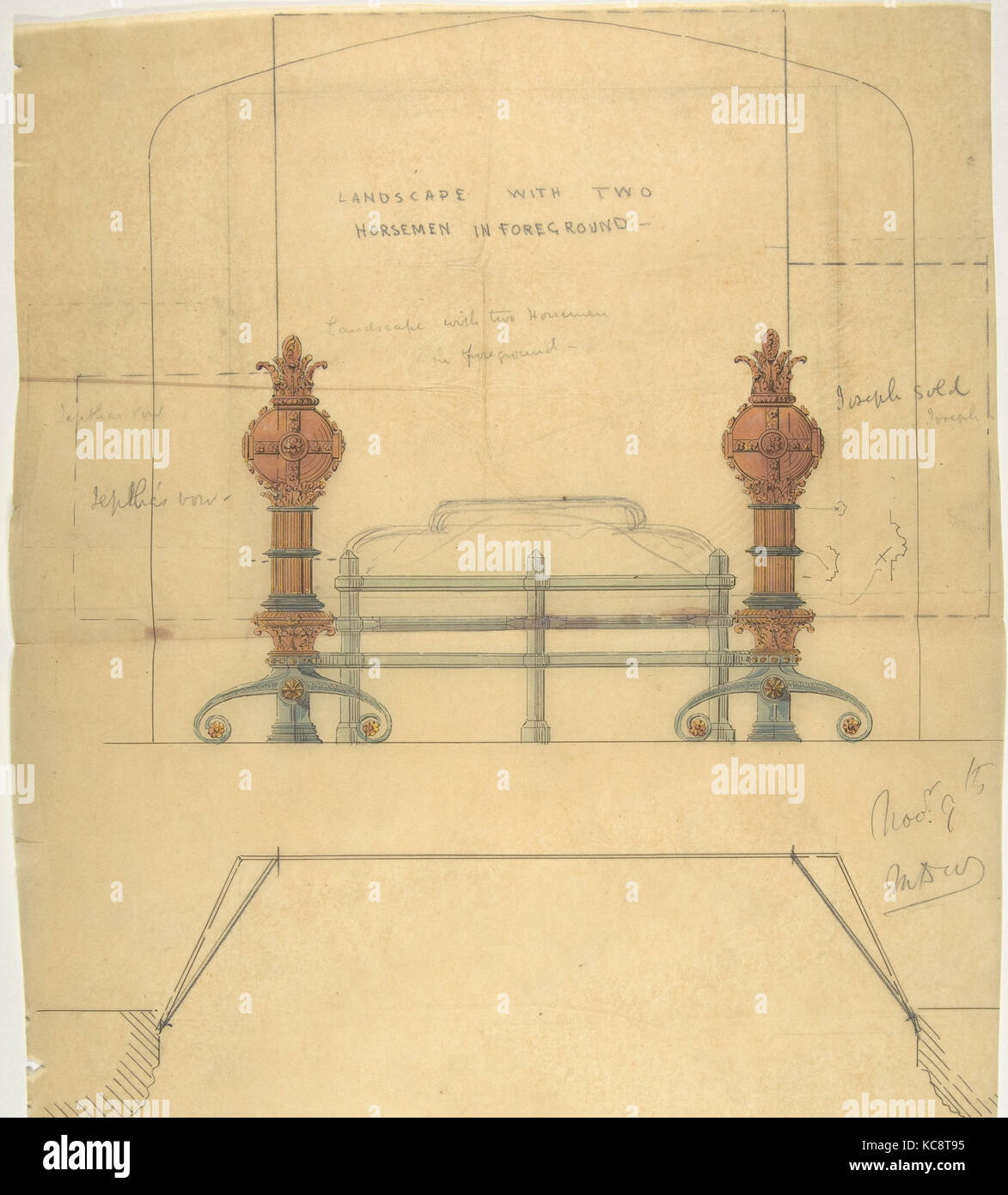 Design for a Grate, with Plan, Anonymous, British, 19th century, 19th ...