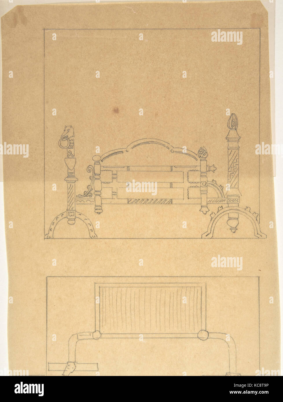 Design for Grate, with Plan, Anonymous, British, 19th century, 19th ...