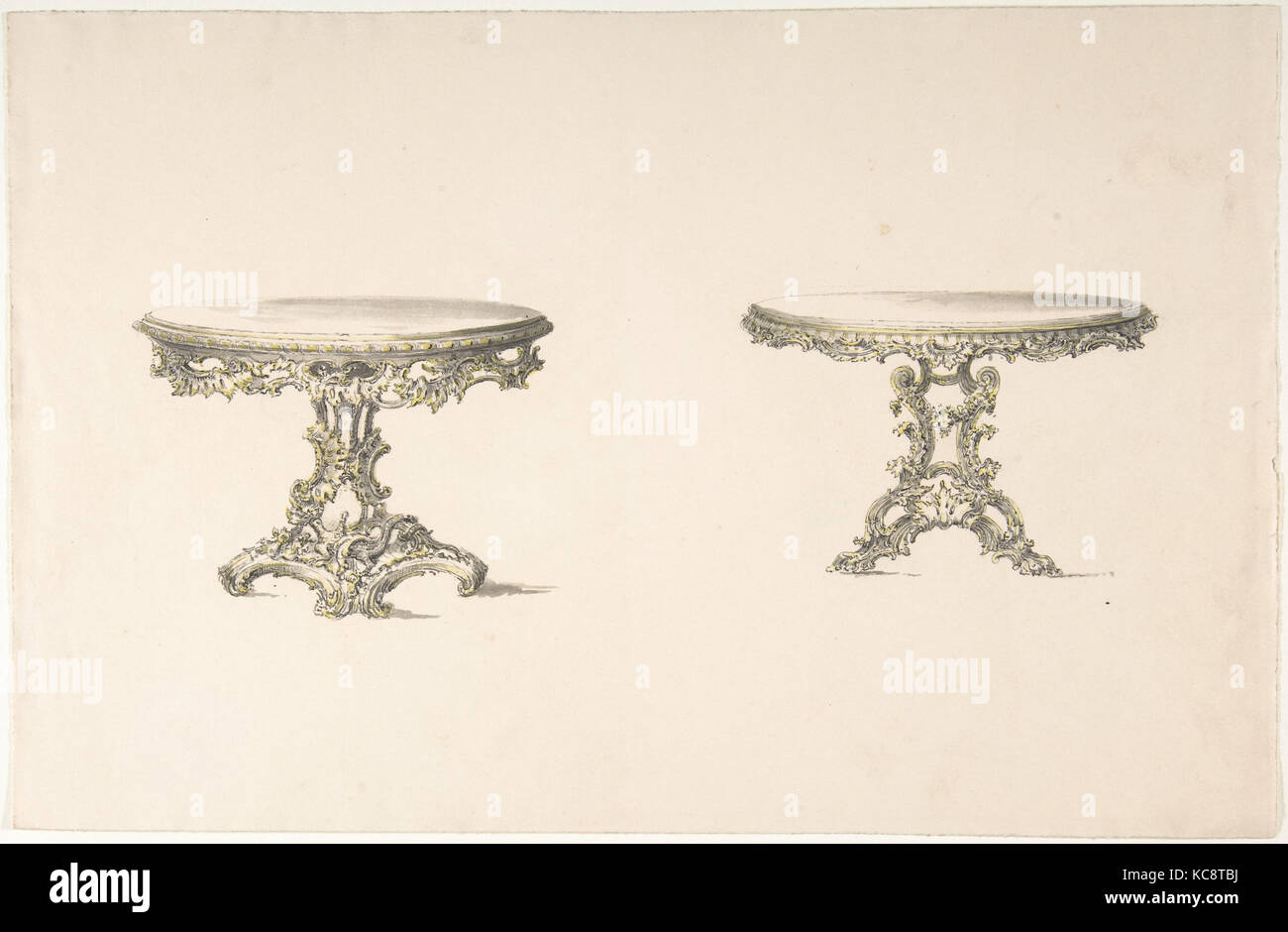 Design for Two Round Tables with Foliate Rococo Style Carving ...