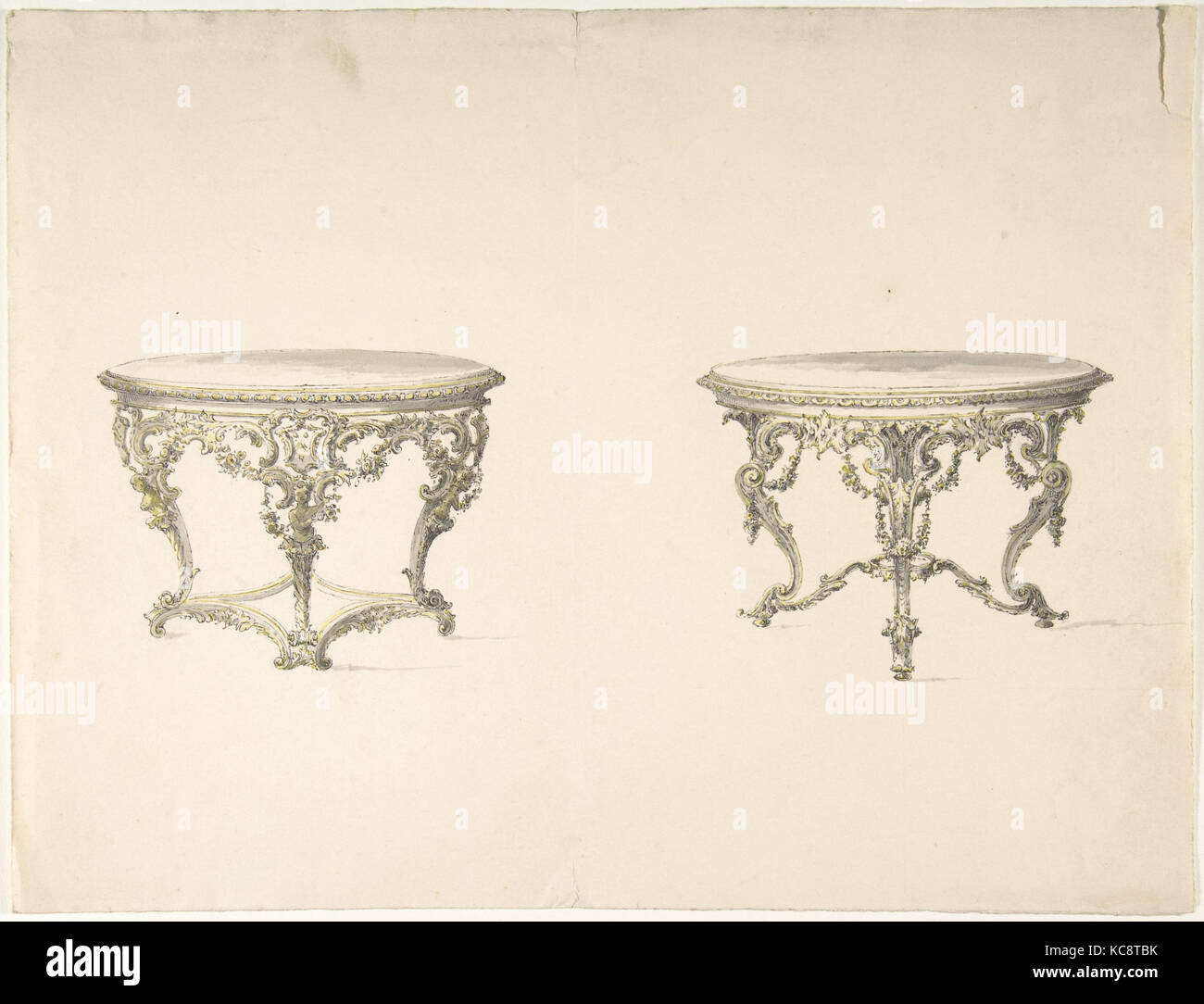 Design for Two Round Tables with Foliate Rococo Style Carving ...