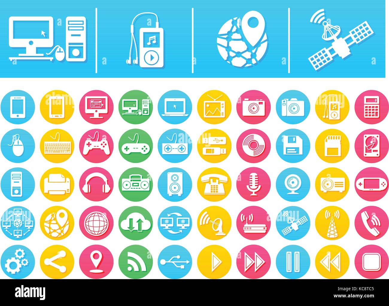 Vector Icon Pack Gadgets and Technology Flat in Colorful Circles ...