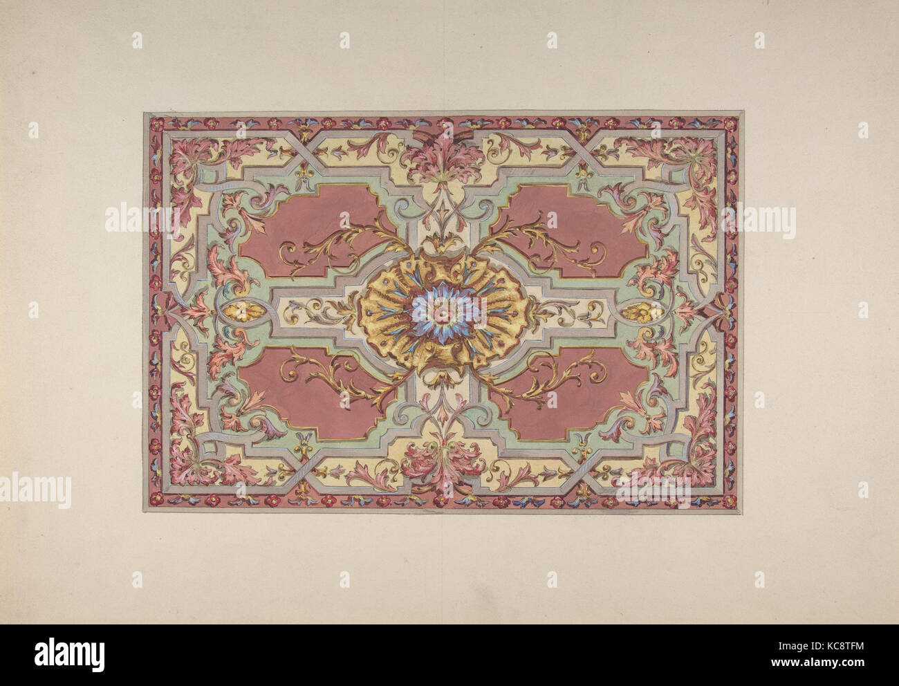Design for a Painted Ceiling with Strapwork and Foliage on a Rose ...