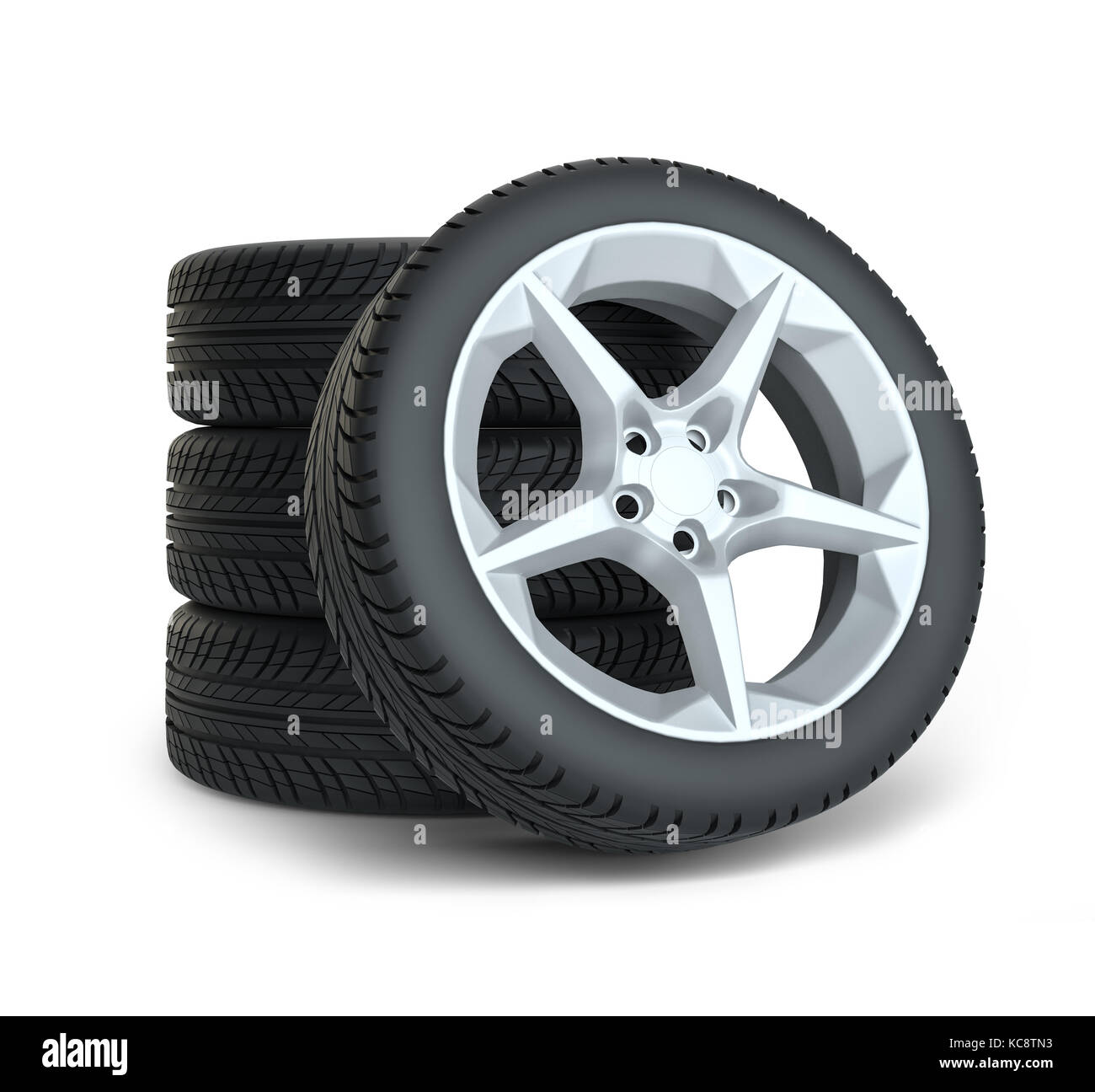 Stack of wheels on white Stock Photo - Alamy