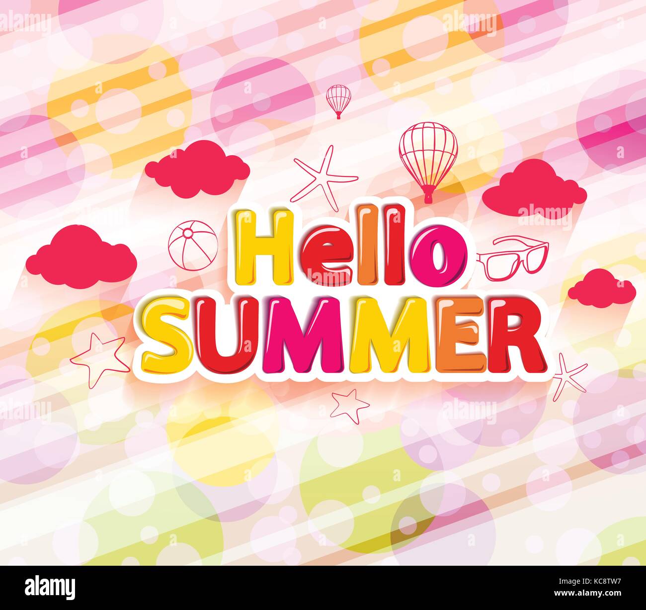 Colorful Hello Summer with Summer Icons in an Abstract Circle Patterned ...