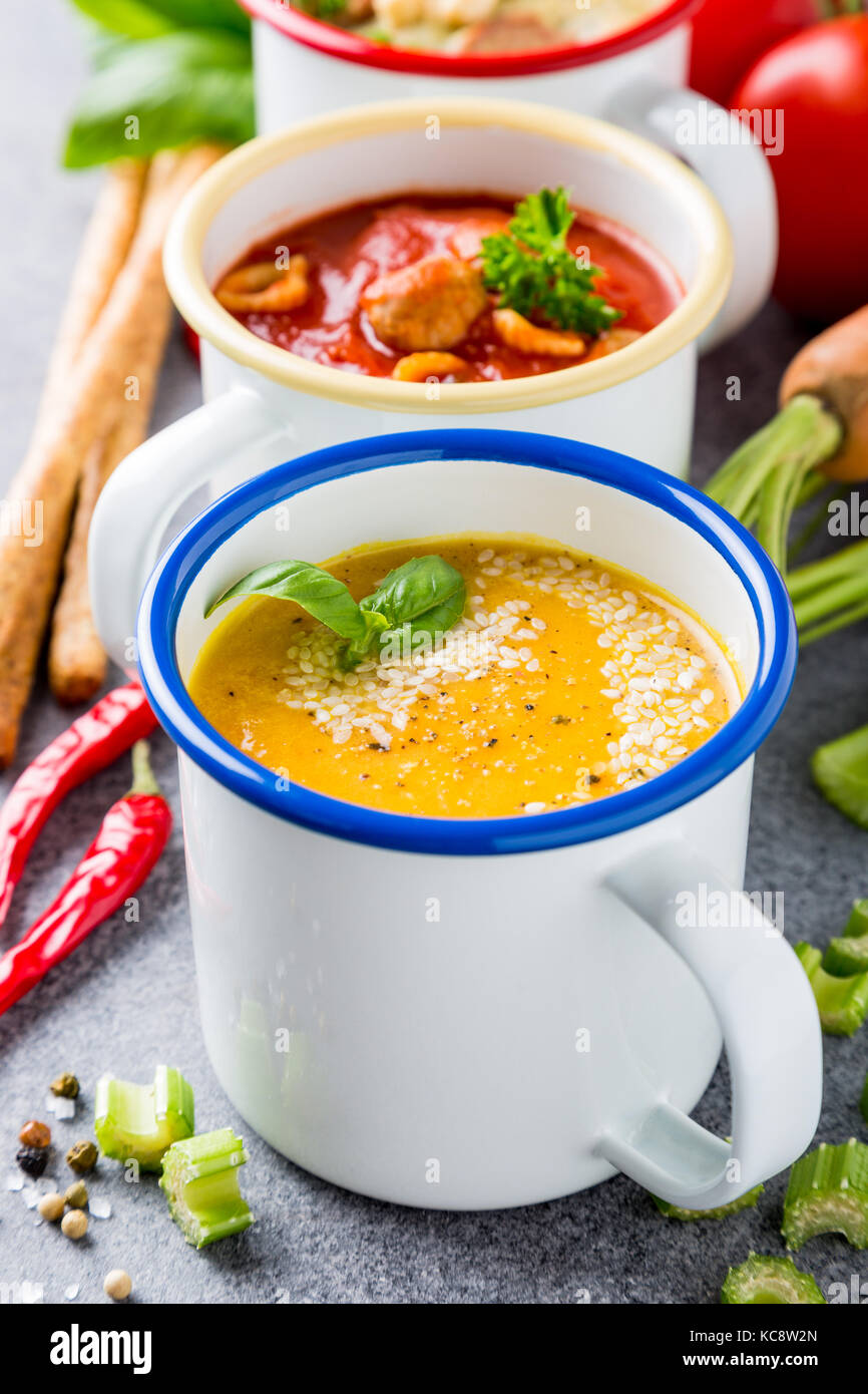 Homemade assorted soups with ingredients Stock Photo - Alamy