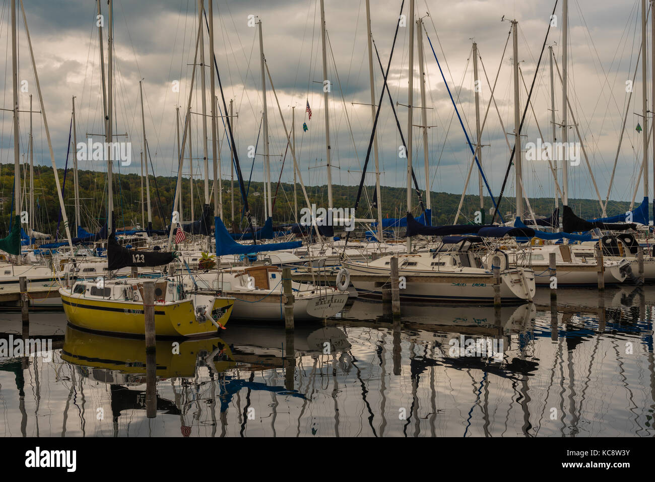 Sailboats are docked in a Lake Seneca Marina Stock Photo - Alamy