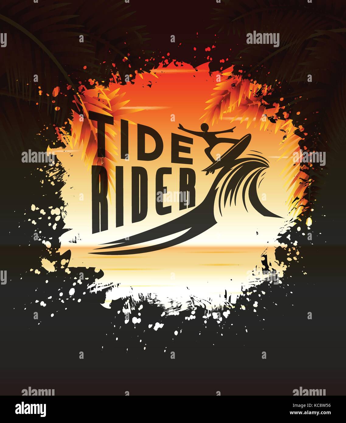 Tide Rider Design Concept for Summer Surfing in a Round Splatter Vector ...