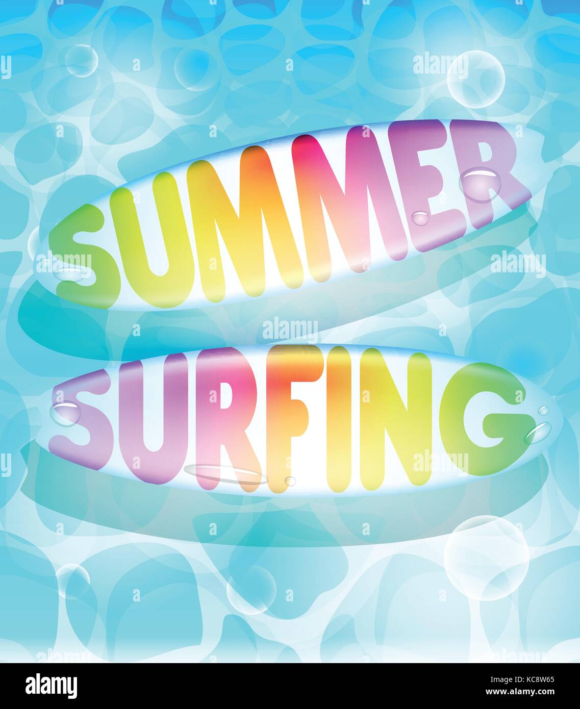 Colorful Summer Surfing Design with Floating Surfboards in Water ...