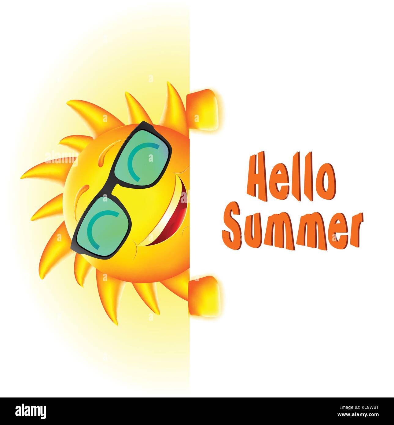 Smiling Sun Character with Hello Summer Text and White Space for ...