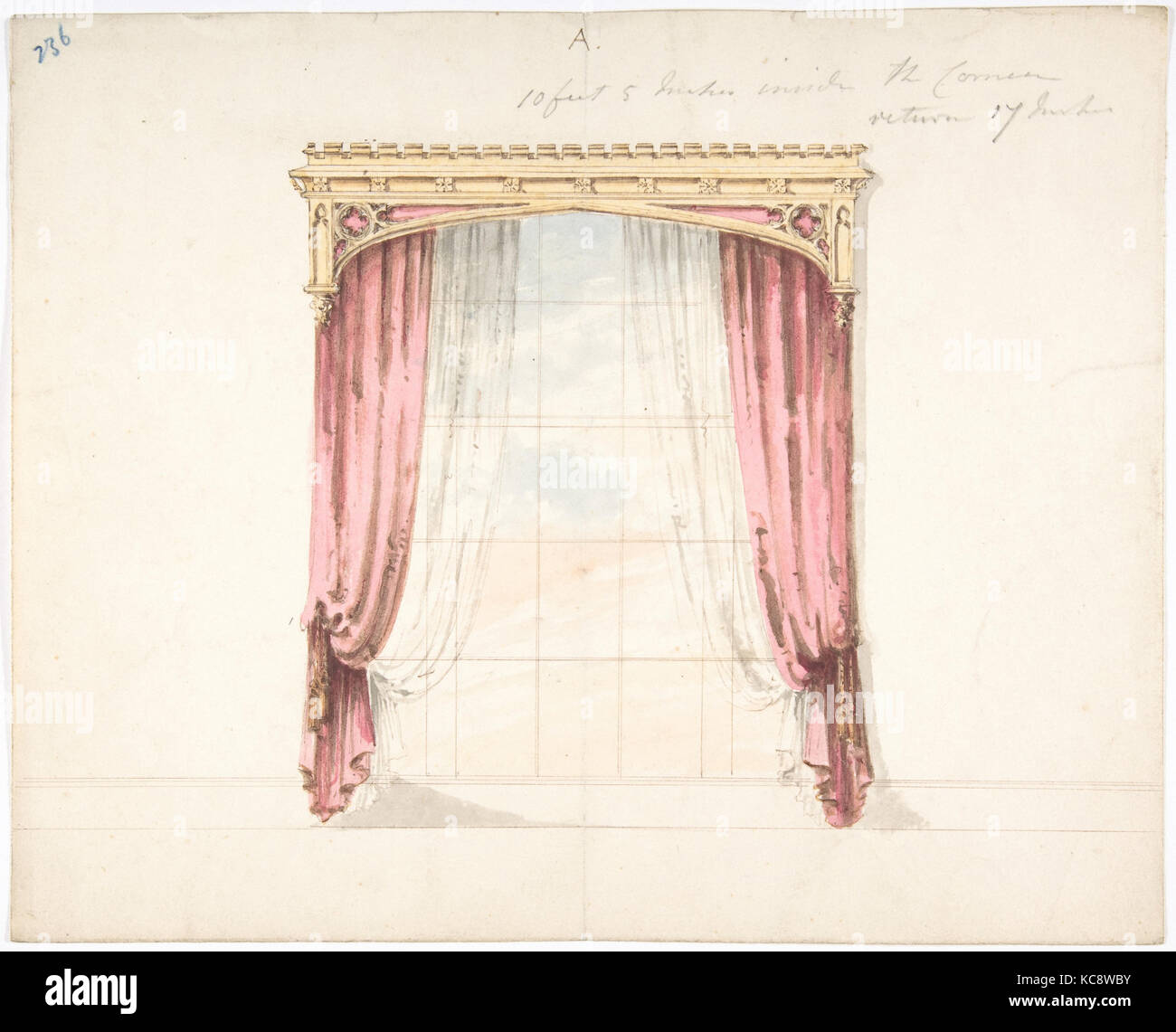 Design for Red Curtains with a Gothic Style Gold Pediment, Anonymous ...