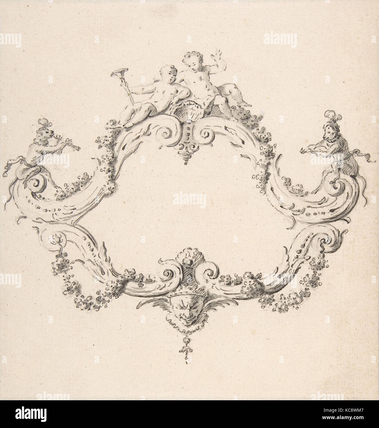 Design for a Rococo Cartouche with Putti and Monkeys, Clément Pierre ...