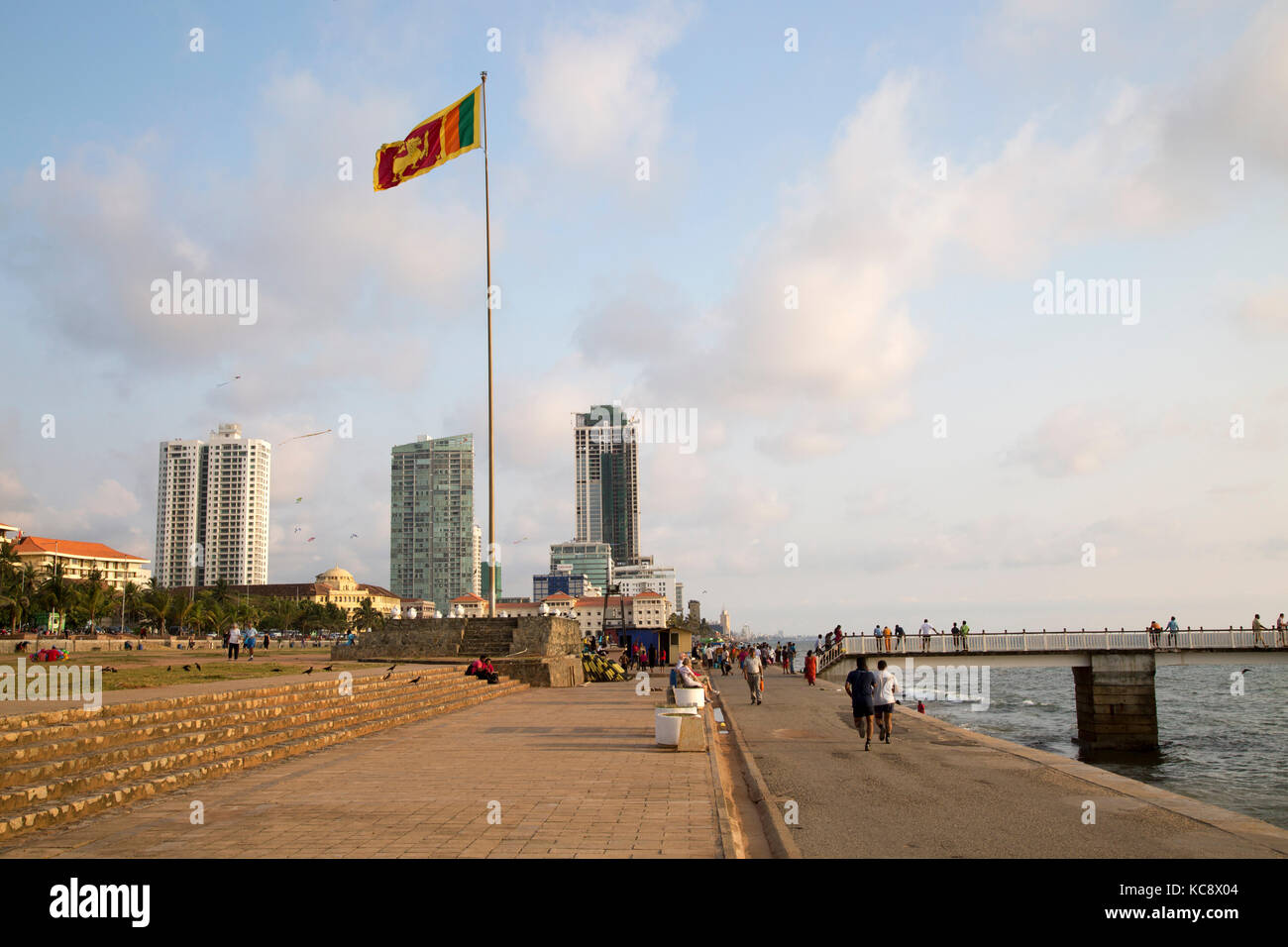 National flag and High rise buildings Galle Face Green, Colombo, Sri ...