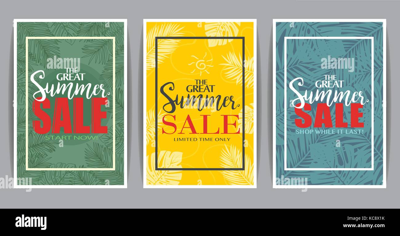 The Great Set of Summer Sale Posters Promotional Designs. Vector ...
