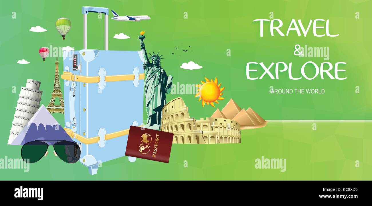 Travel and Explore Around the World Design with Famous Landmarks and ...