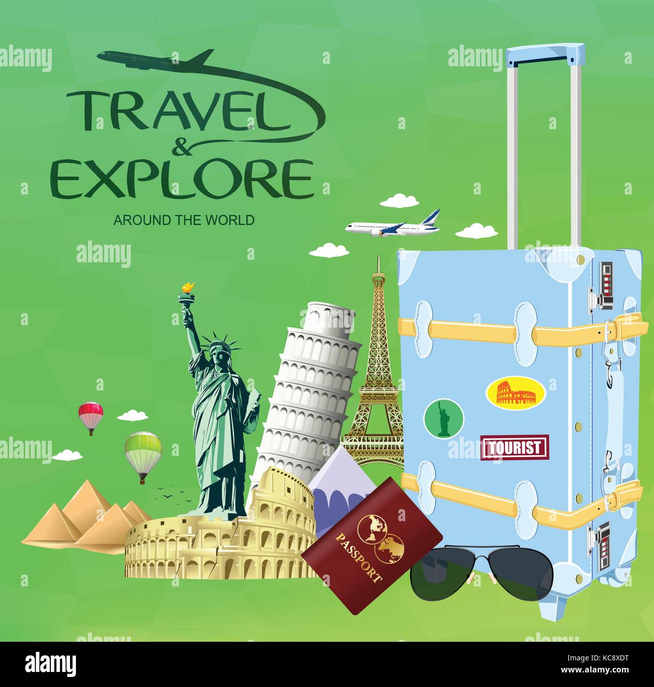 Vector Travel and Explore Around the World with Travel Objects and ...