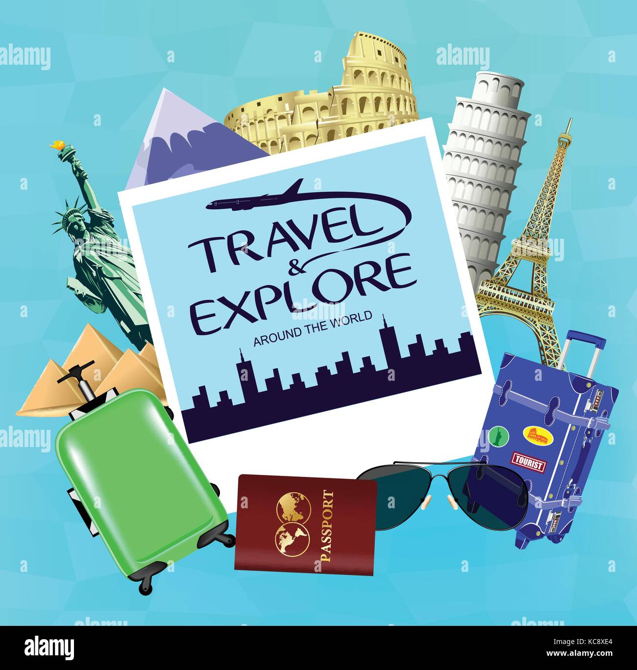 Vector Travel and Explore Around the World with Picture and Travel ...
