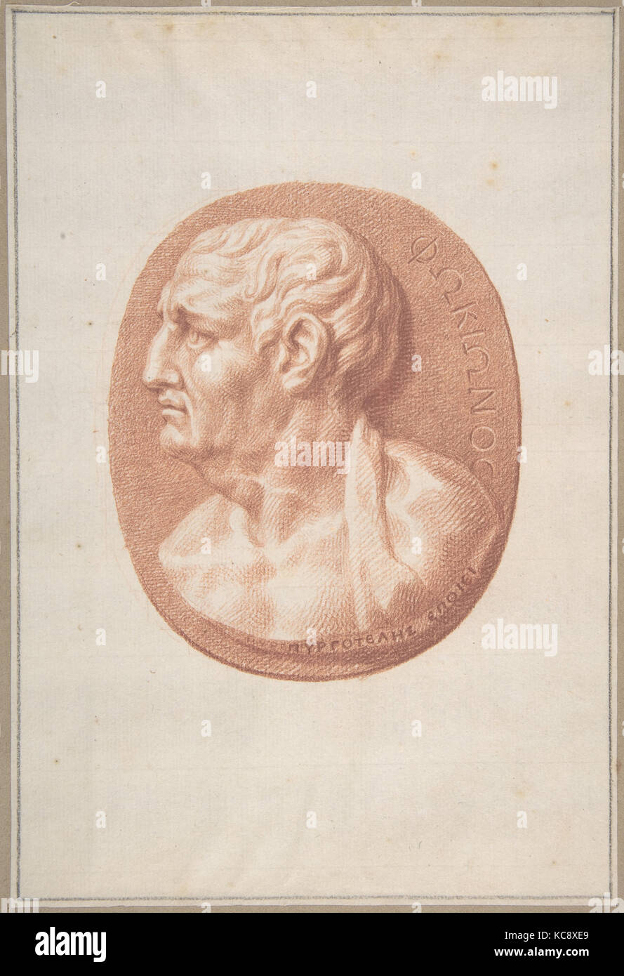 Presumed Portrait of Phocion, n.d., Red chalk. Faintly squared in red ...