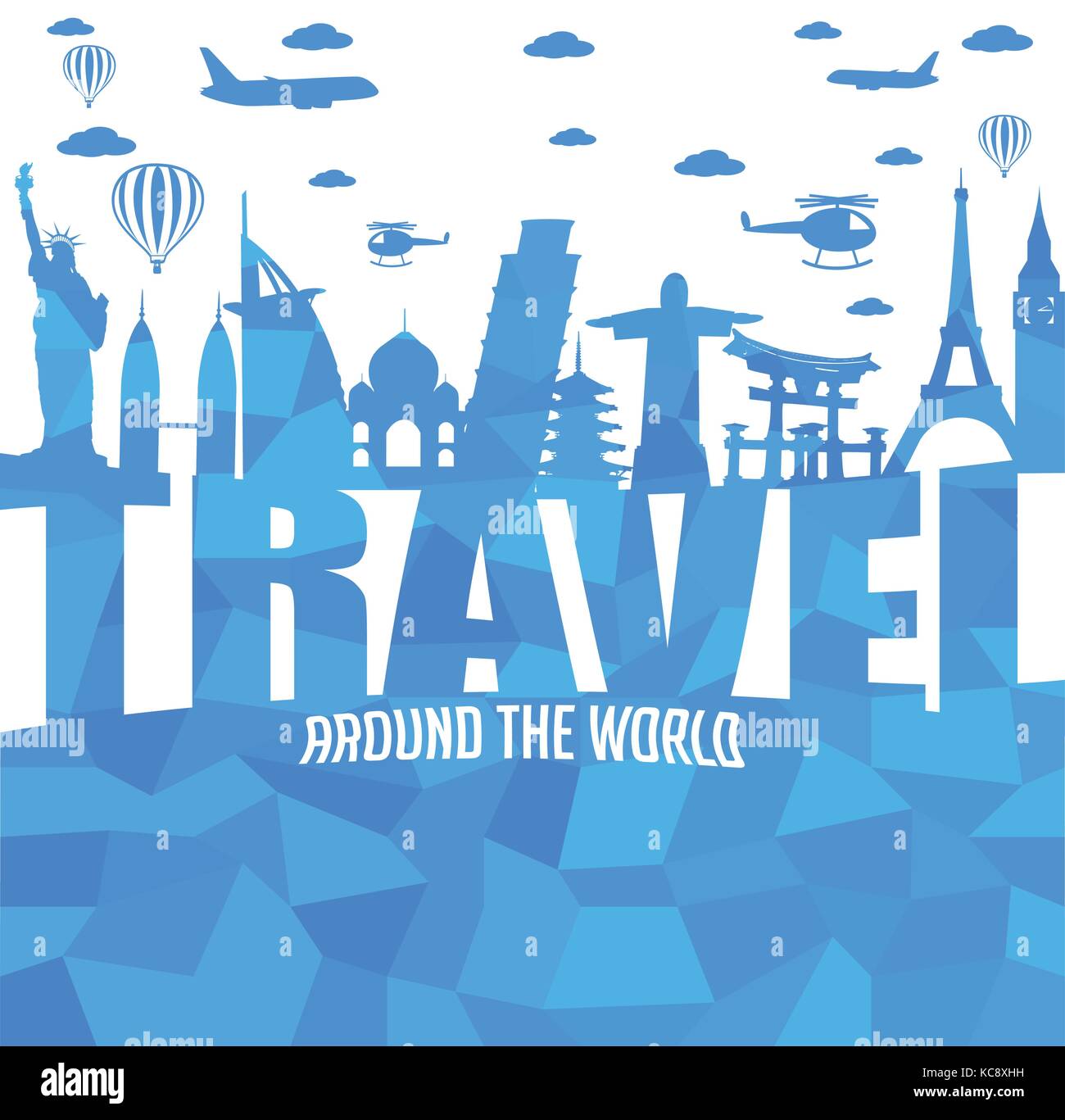 Travel Around the World Text with Famous Landmarks and Travel Objects ...