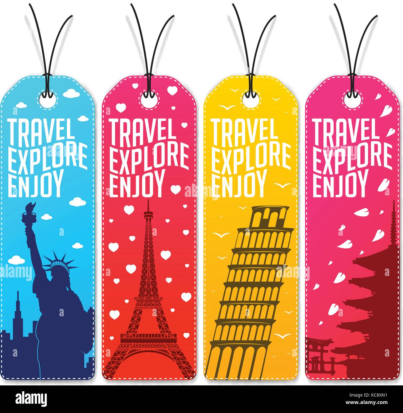 Colorful Travel Explore Enjoy Beautiful Tags or Bookmarks. Vector ...