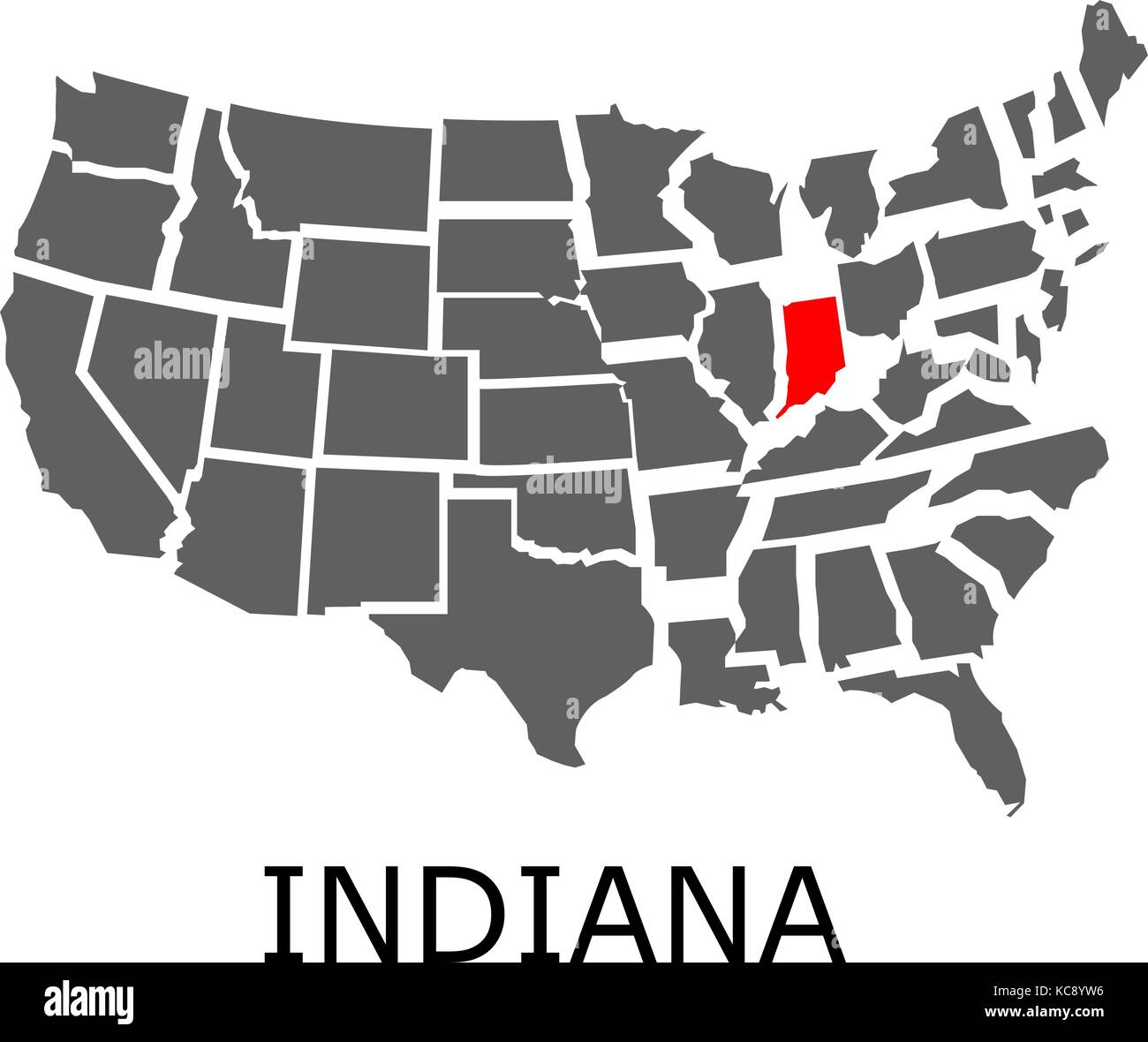 Bordering geographical map of USA with State of Indiana marked with red ...